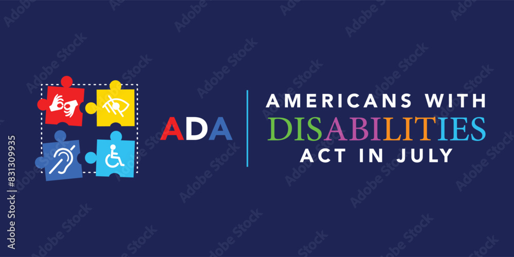 Americans with Disability Act. It features by American flag surrounded ...