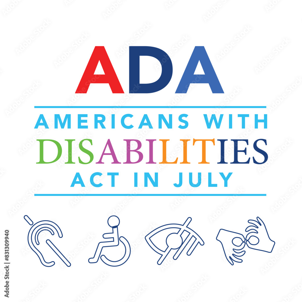 Americans with Disability Act. It features by American flag surrounded ...
