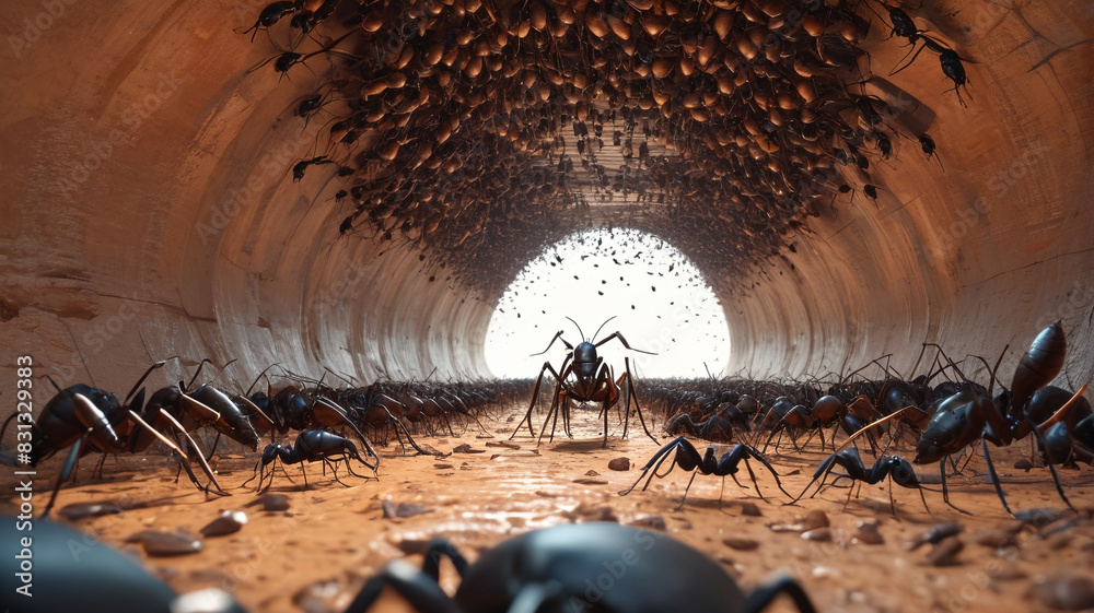 Amidst the Hive of Titans, giant ants swarm in organized chaos ...