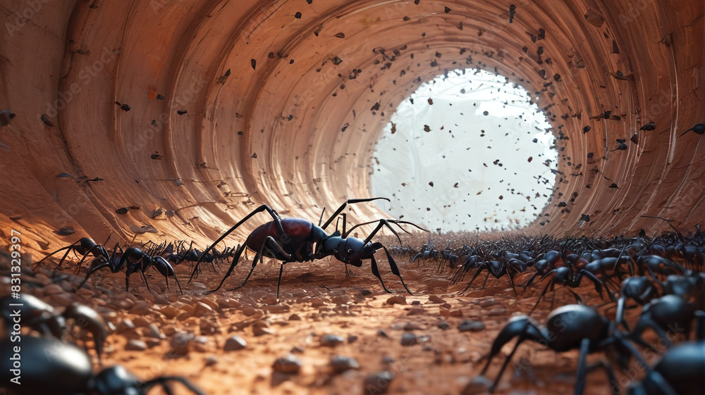 Amidst the Hive of Titans, giant ants swarm in organized chaos ...