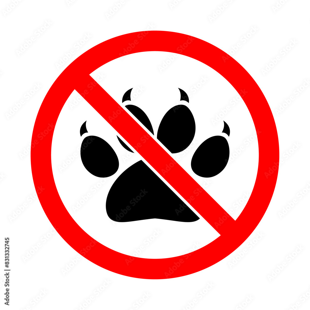 No pets and animals allowed prohibited red ban symbol foot marks in ...