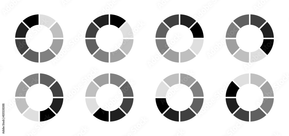 Hollow circle divided into eight parts vector icon set. Loading icon ...