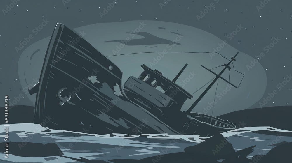 Legendary shipwreck flat design front view exploration theme cartoon ...