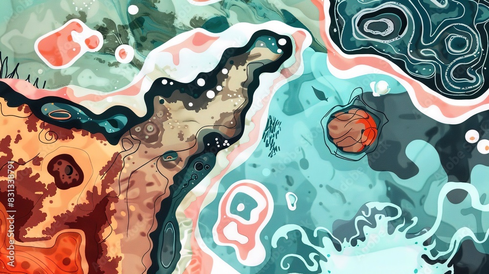 Surreal underwater volcano flat design top view adventure theme water ...