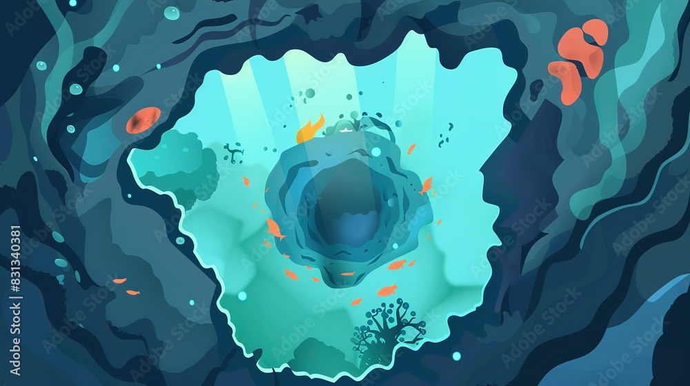 Portal in underwater volcano flat design top view fantastical theme ...