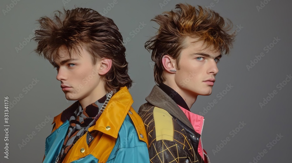 quirky 1980s fashion young men with mullet hairstyles in eccentric ...