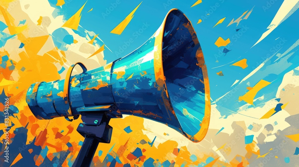 Vibrant blue bullhorn adorned with striking yellow bolts showcasing a ...