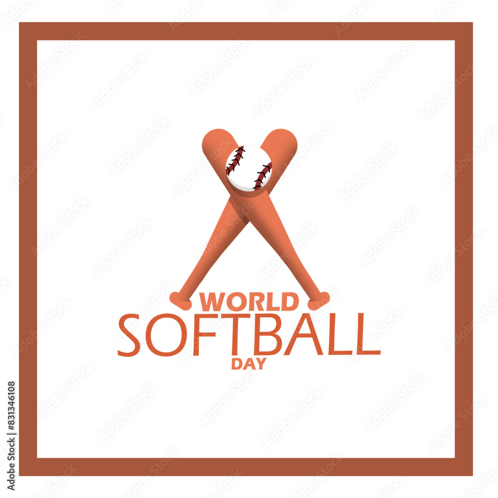 World Softball Day event banner. Two baseball bats with a softball ball ...