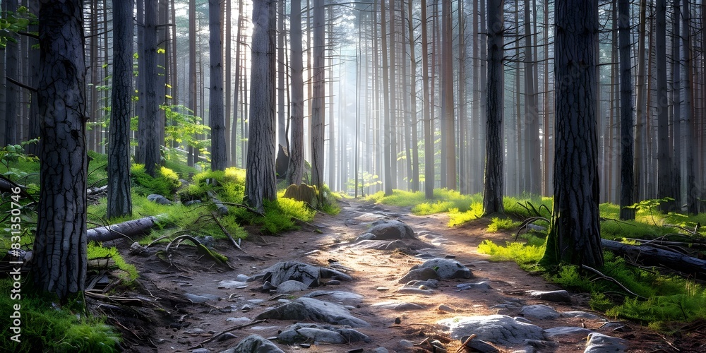 Difficult forest path with landslides flooding and fallen trees poses ...