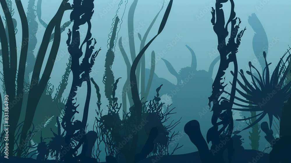 Mystical kelp forest flat design side view, eco-fantasy, animation ...