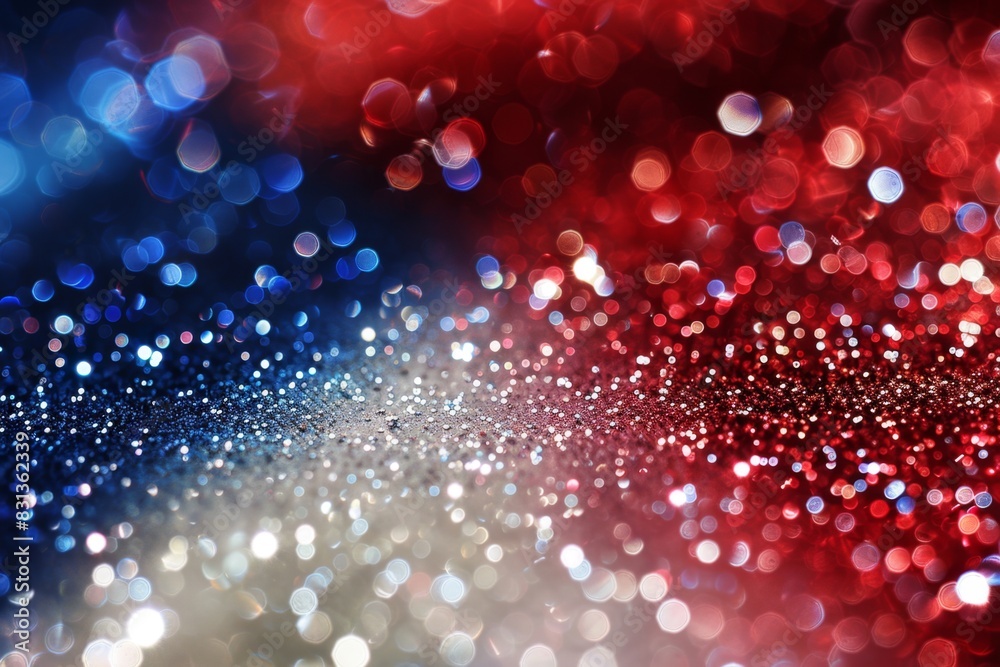 Red, white and blue glitter background with bokeh effect banner for 4th ...