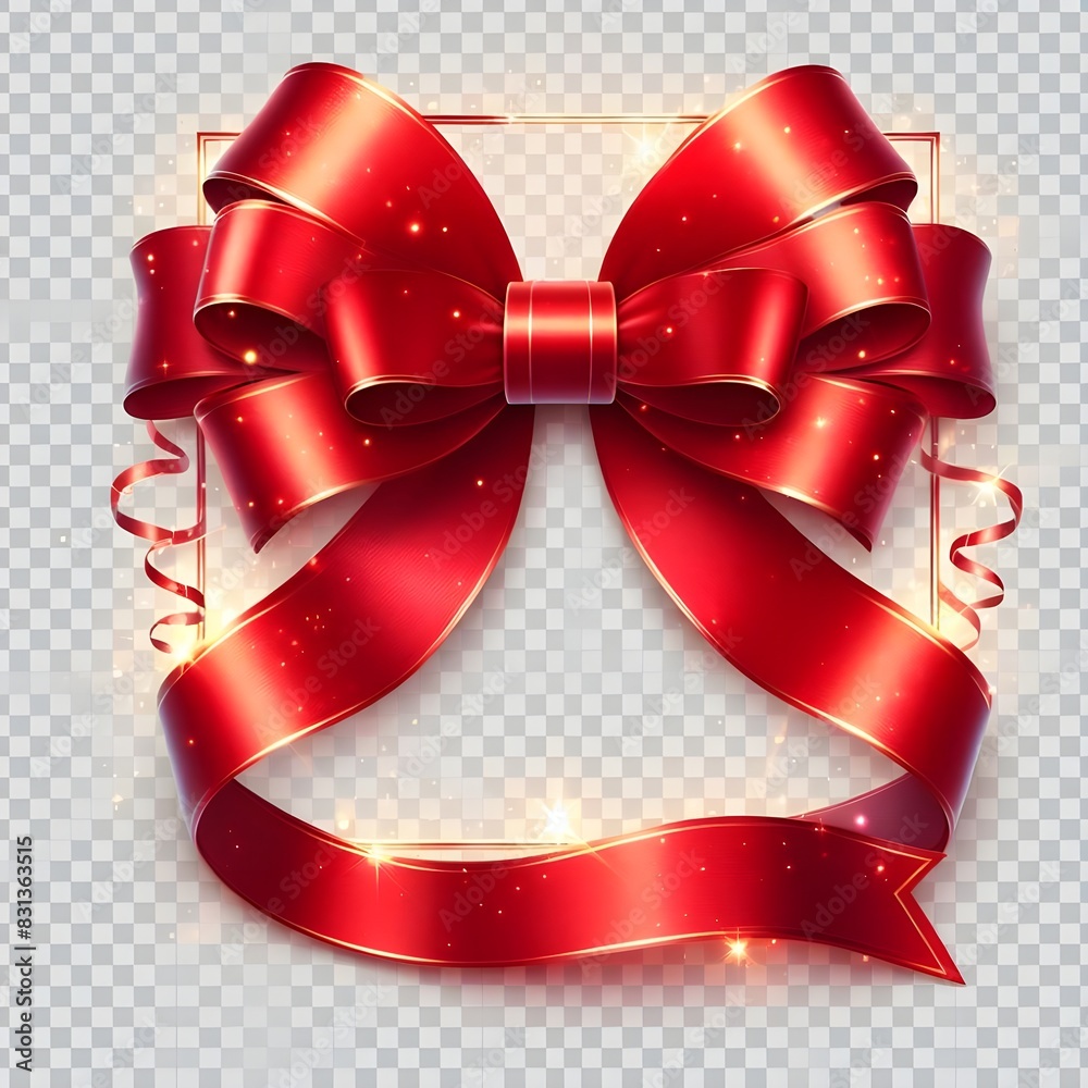 set of red ribbons with bows, gift ribbon isolated on transparent ...