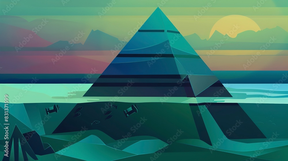 Sunken Egyptian pyramid flat design side view, lost civilizations ...