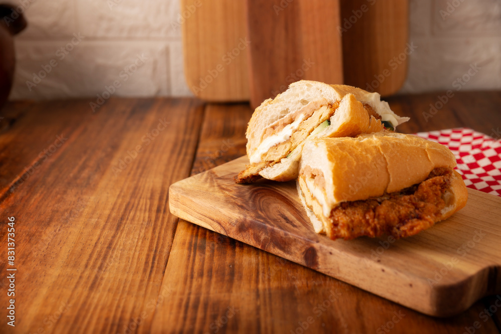 Mexican Torta de Milanesa. Sandwich made with bolillo bread, telera or ...