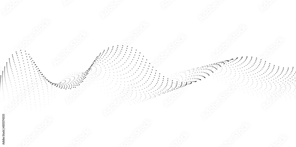 Flowing wavy dots particles wave pattern curve halftone gradient lines ...