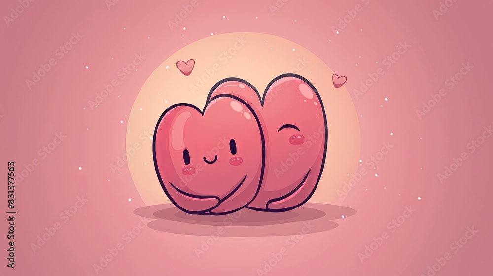 A logo depicting a pink heart cuddling another pink love shape on a ...