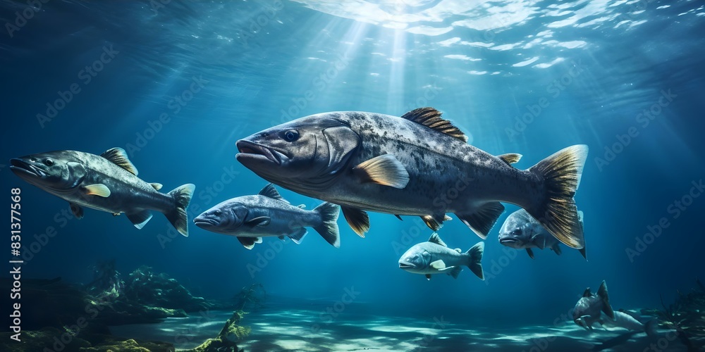 Predatory fish hunting underwater prey in their natural habitat ...