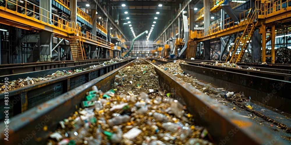 A waste recycling line at a waste sorting plant is shown in the photo ...