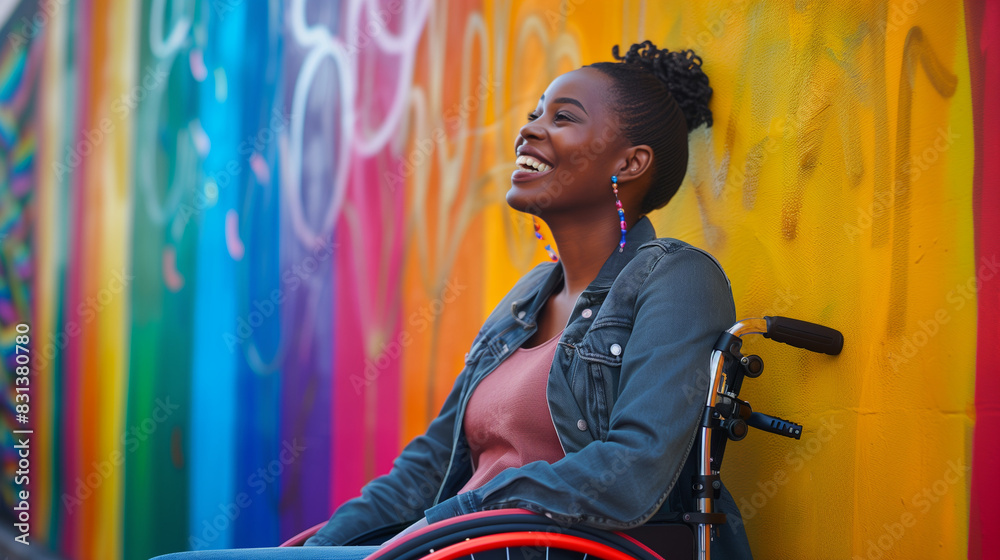 Happy african American businesswoman in wheelchair smiling against ...