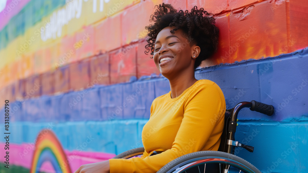 Happy african American businesswoman in wheelchair smiling against ...