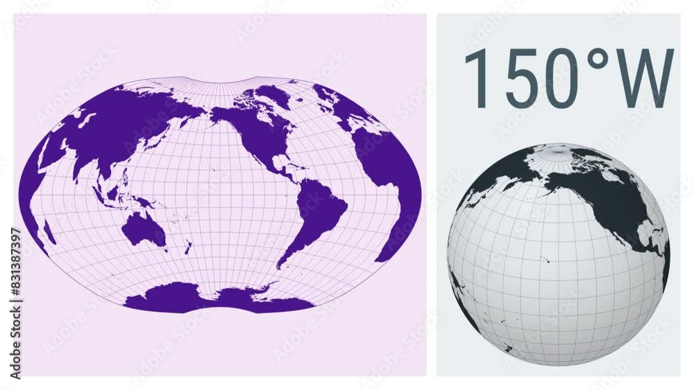 World Map Animation. Ginzburg IV projection. Solid color style ...