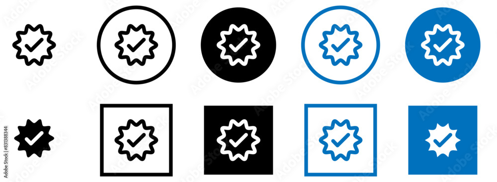 Set of verified badge icon. Tick symbol approved check mark icon vector ...