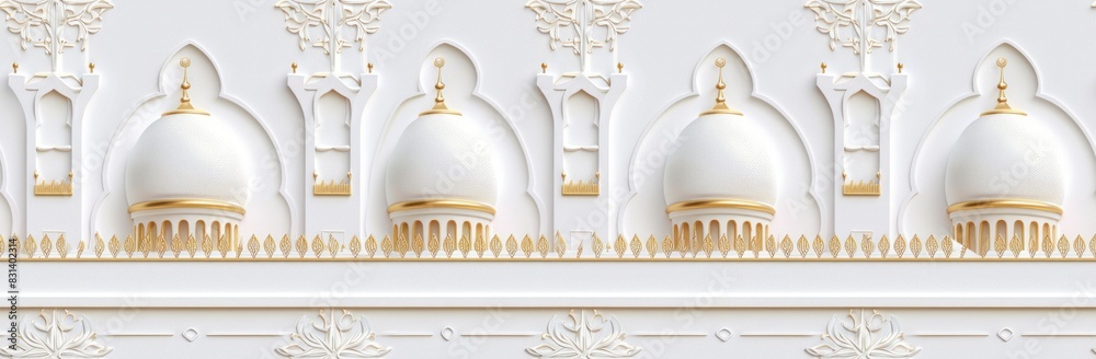 Arabic pattern vector background with mosque silhouette and golden dome ...