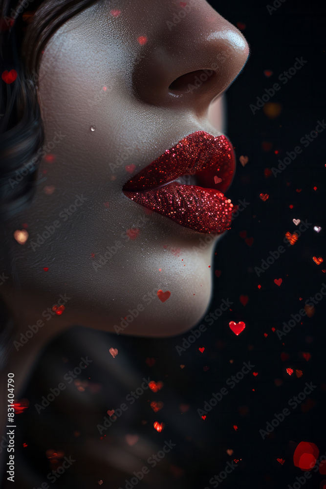 Luscious lips blowing a kiss, with tiny hearts floating around, Stock ...