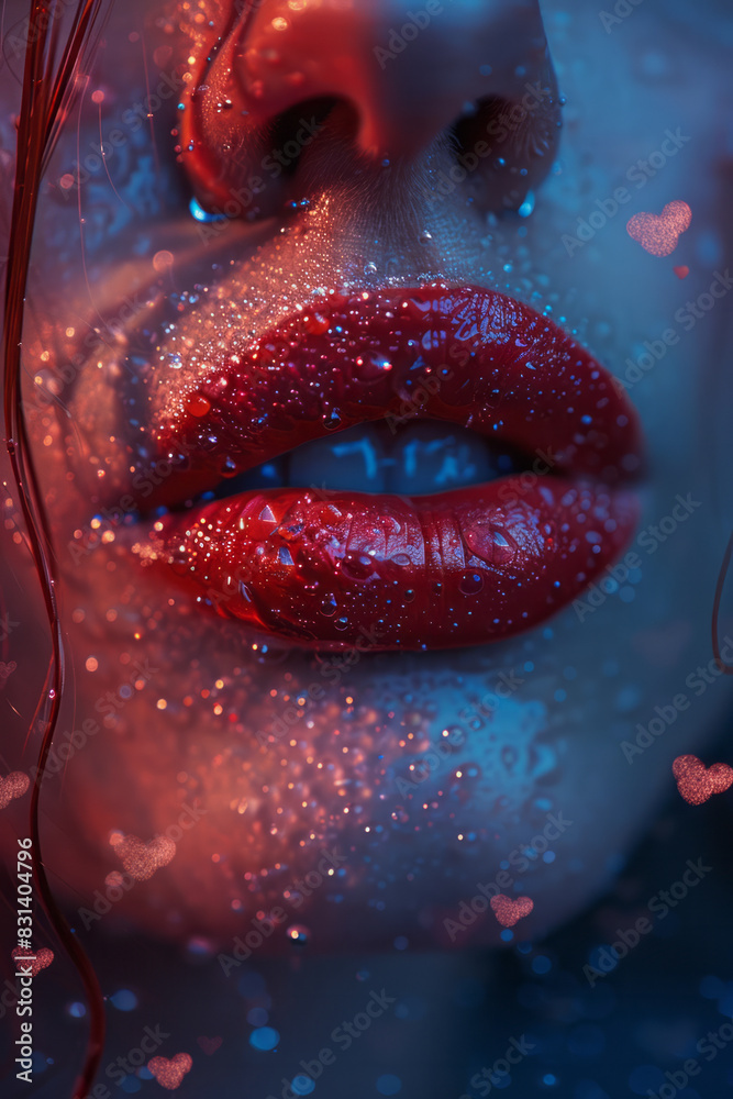 Luscious lips blowing a kiss, with tiny hearts floating around, Stock ...