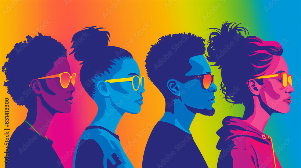 Individuals of diverse ages, genders, styles, and sizes stand together ...