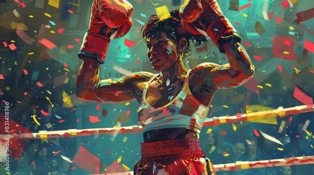 Triumphant Female Boxer Celebrates Victory in Vibrant Olympic Ring with ...