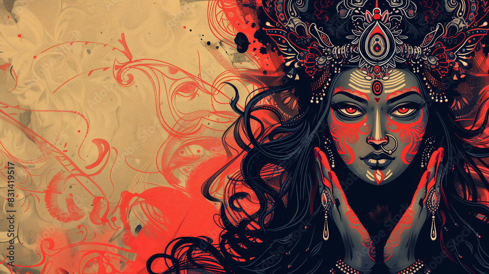 Illustration of Indian Goddess Kali Maa with Intense Expression and ...