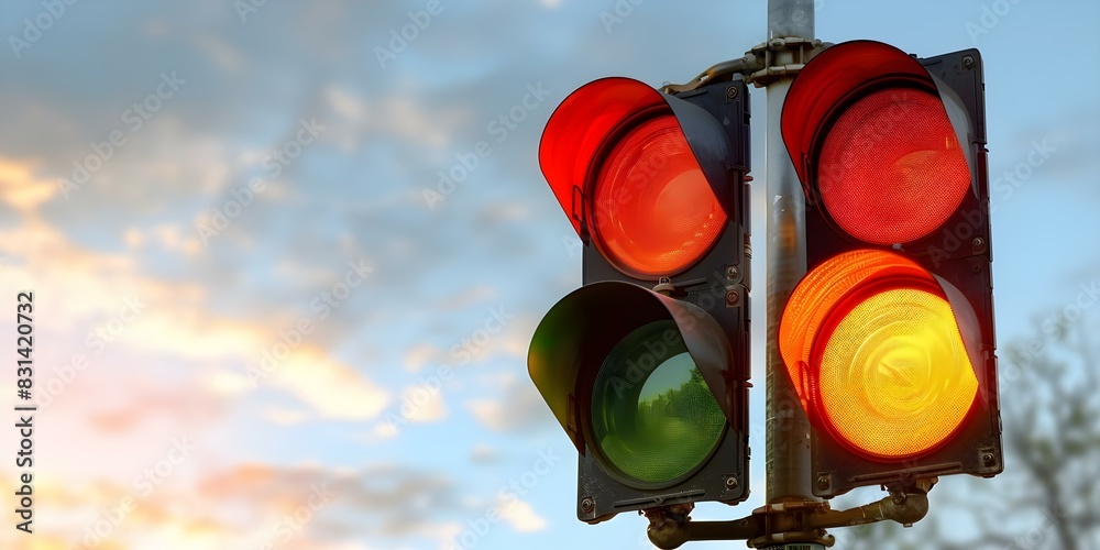 Traffic light transitioning from red to green at intersection for ...
