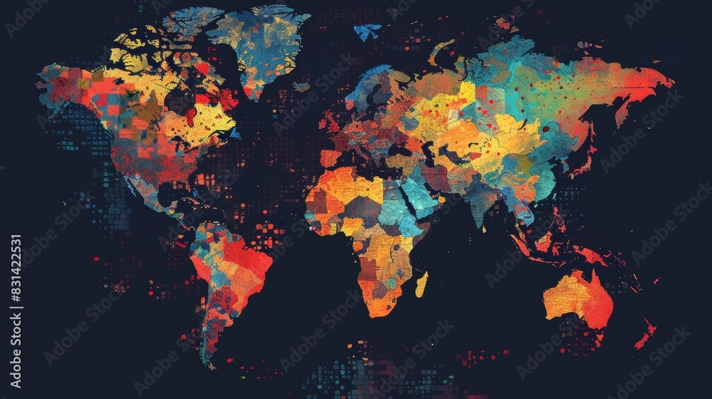 Vibrant Stylized World Map Highlighting Population Density through ...