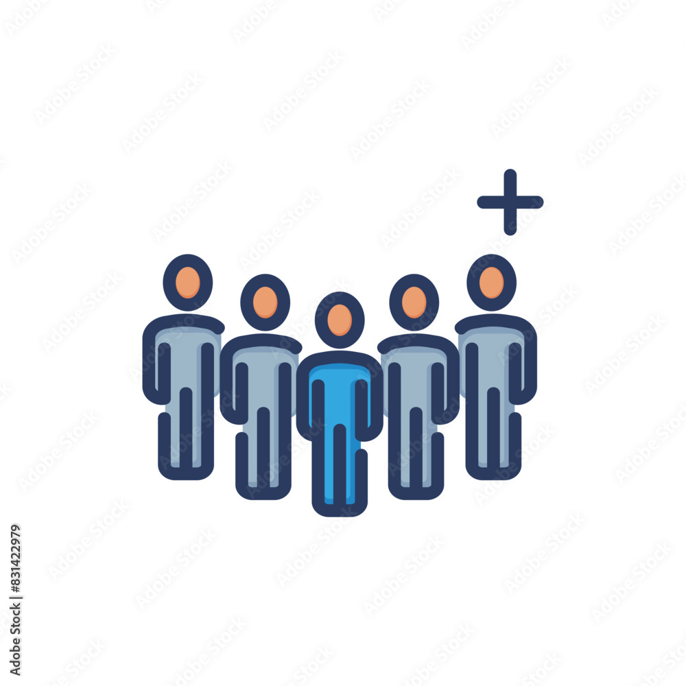 Group of users and add friend line icon. Crowd, community, plus, cross ...