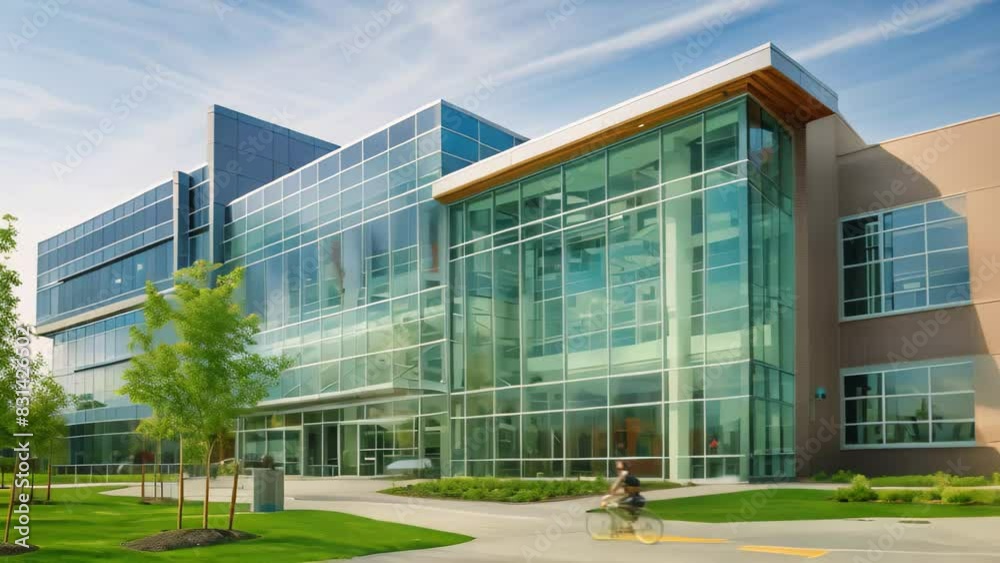 A large building featuring numerous windows, designed with modern ...