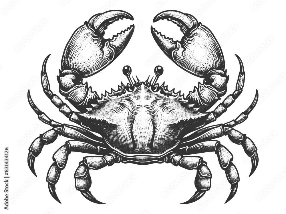 crab with its claws raised, showcasing classic artistic style and ...
