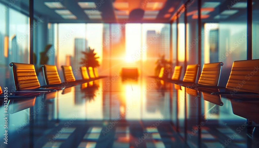 Modern office meeting room with panoramic windows showcasing a ...