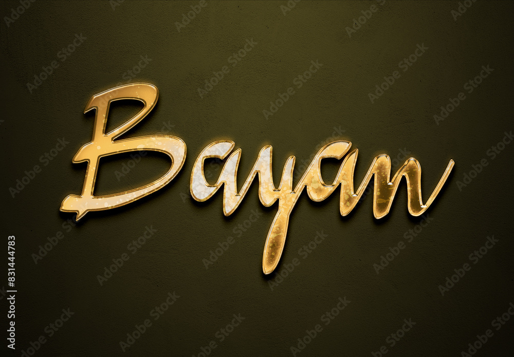 Old gold text effect of Arabic name Bayan with 3D glossy style Mockup ...