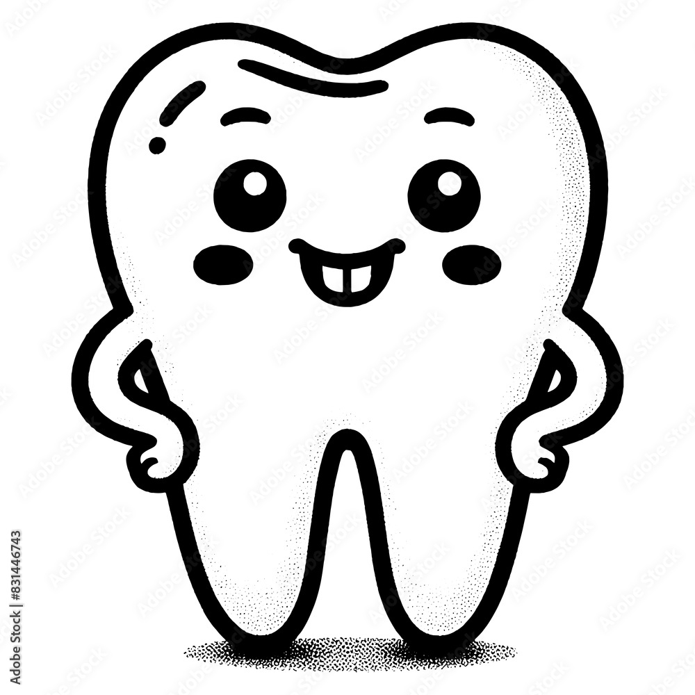 animated tooth character smiling , dental health magic sketch engraving ...