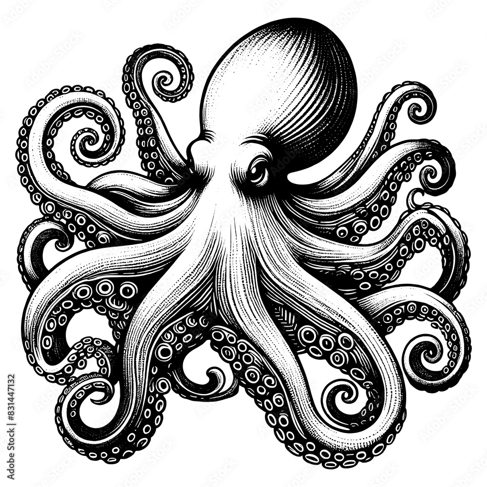 octopus sea animal food with swirling tentacles and suction cups, in a ...
