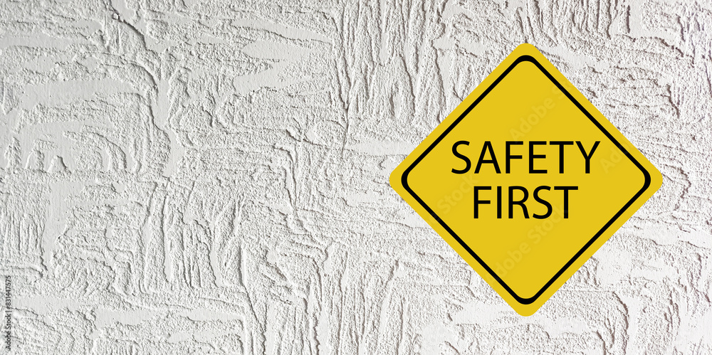 Safety first symbols, work safety, caution work hazards, danger ...