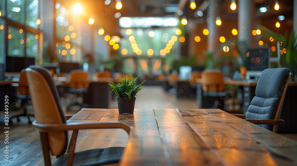 professional office setting with a soft blurry effect showing desks ...