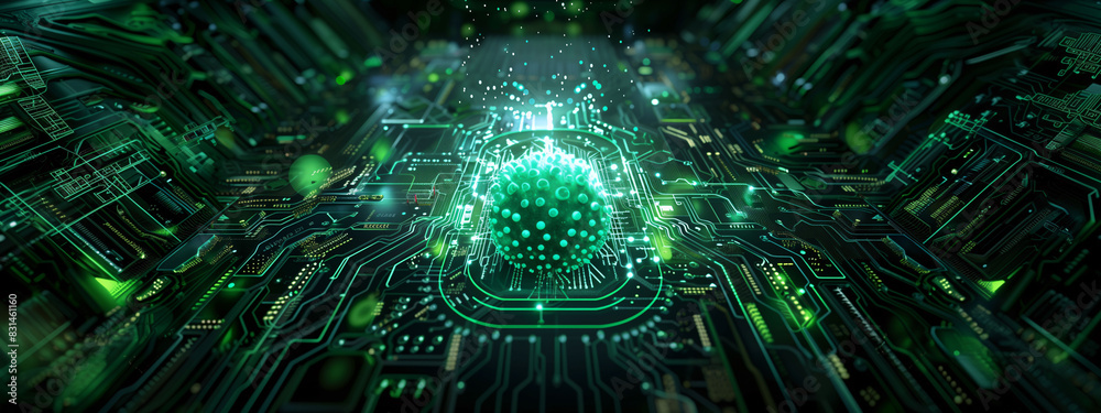 Fictional illustration of a computer virus installed in the operating ...