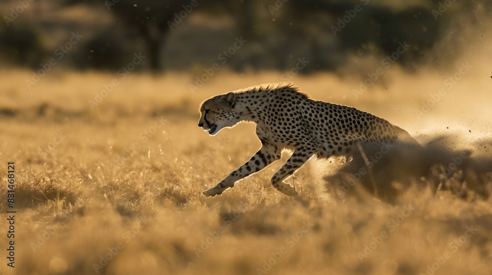 A cheetah in full sprint across the savannah, displaying its remarkable ...
