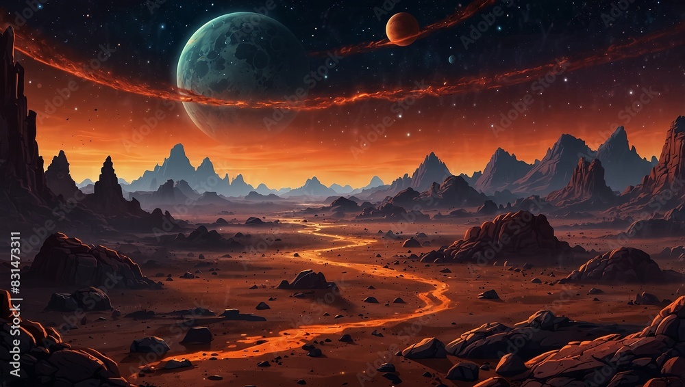 Alien planet landscape for space game background. Fantasy wallpaper ...