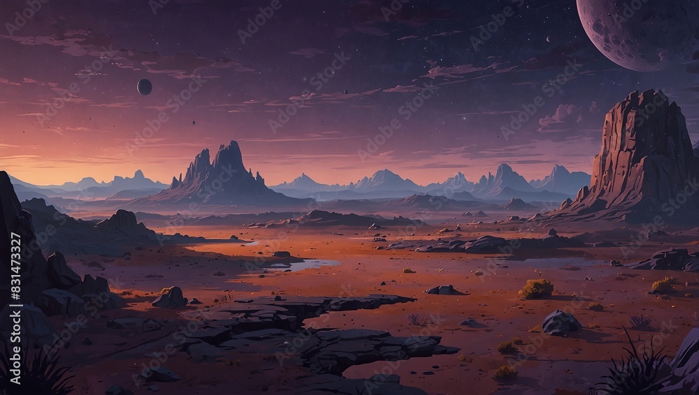 Alien plateau landscape with craters and floating islands under a ...