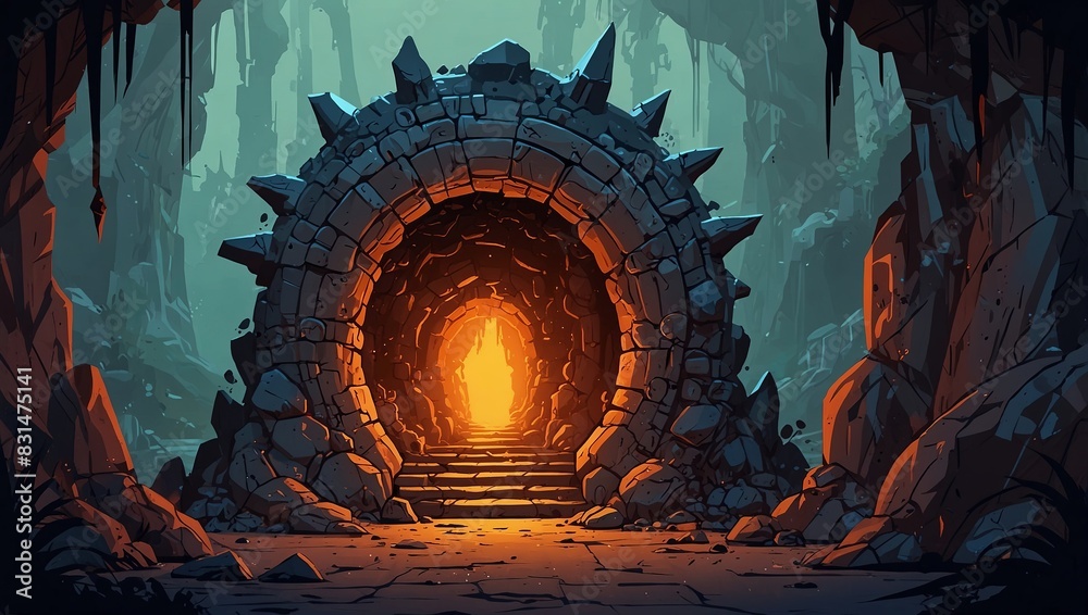 Abstract 2D dragon's lair background for fantasy or RPG game. Dragon's ...