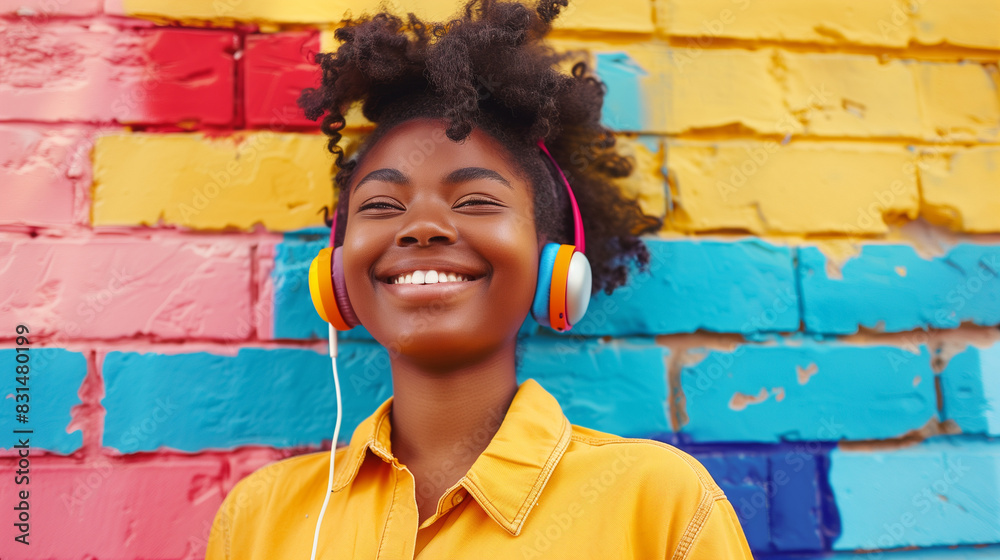 Inclusive image of a happy young gen-z black woman smiling and ...