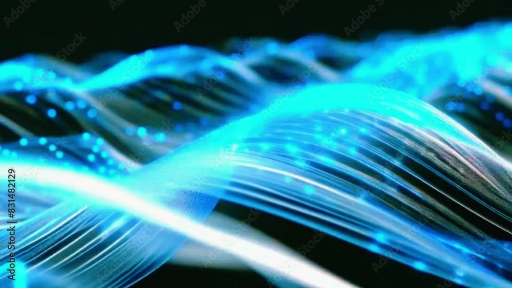 Animated trails of blue light moving in wave patterns across the screen ...